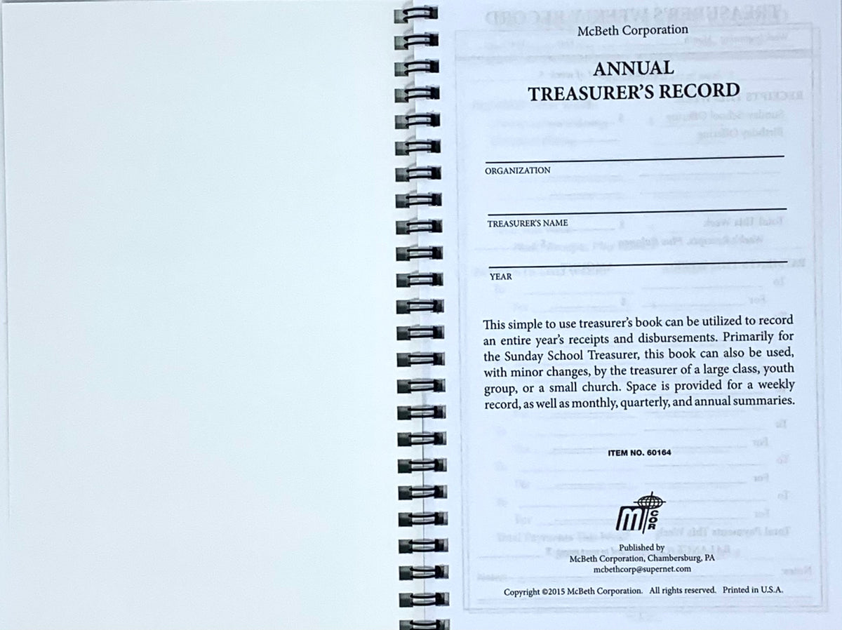 60164 ANNUAL TREASURER'S RECORD – McBeth Corporation